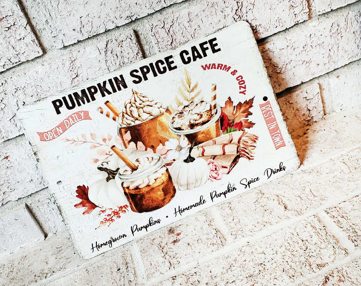 Pumpkin Spice Autumn Metal Sign, Coffee Bar sign for fall, hot chocola ...
